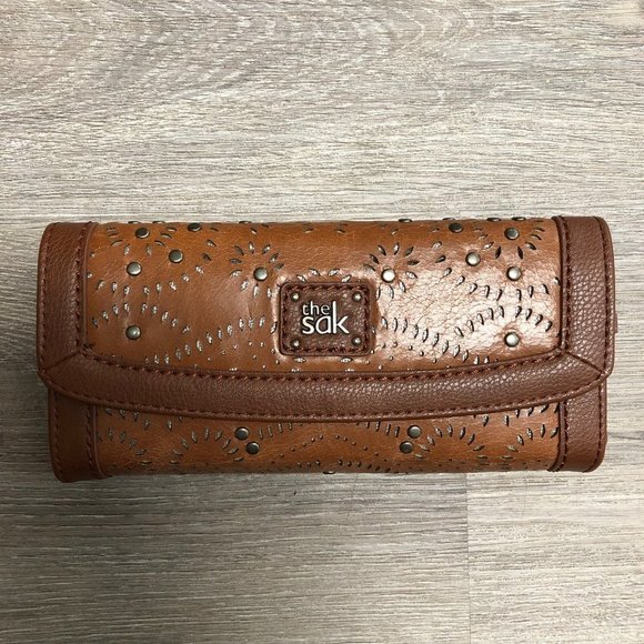 The Sak | Bags | The Sak Tan Leather Trifold Wallet Handtooled Studded ...